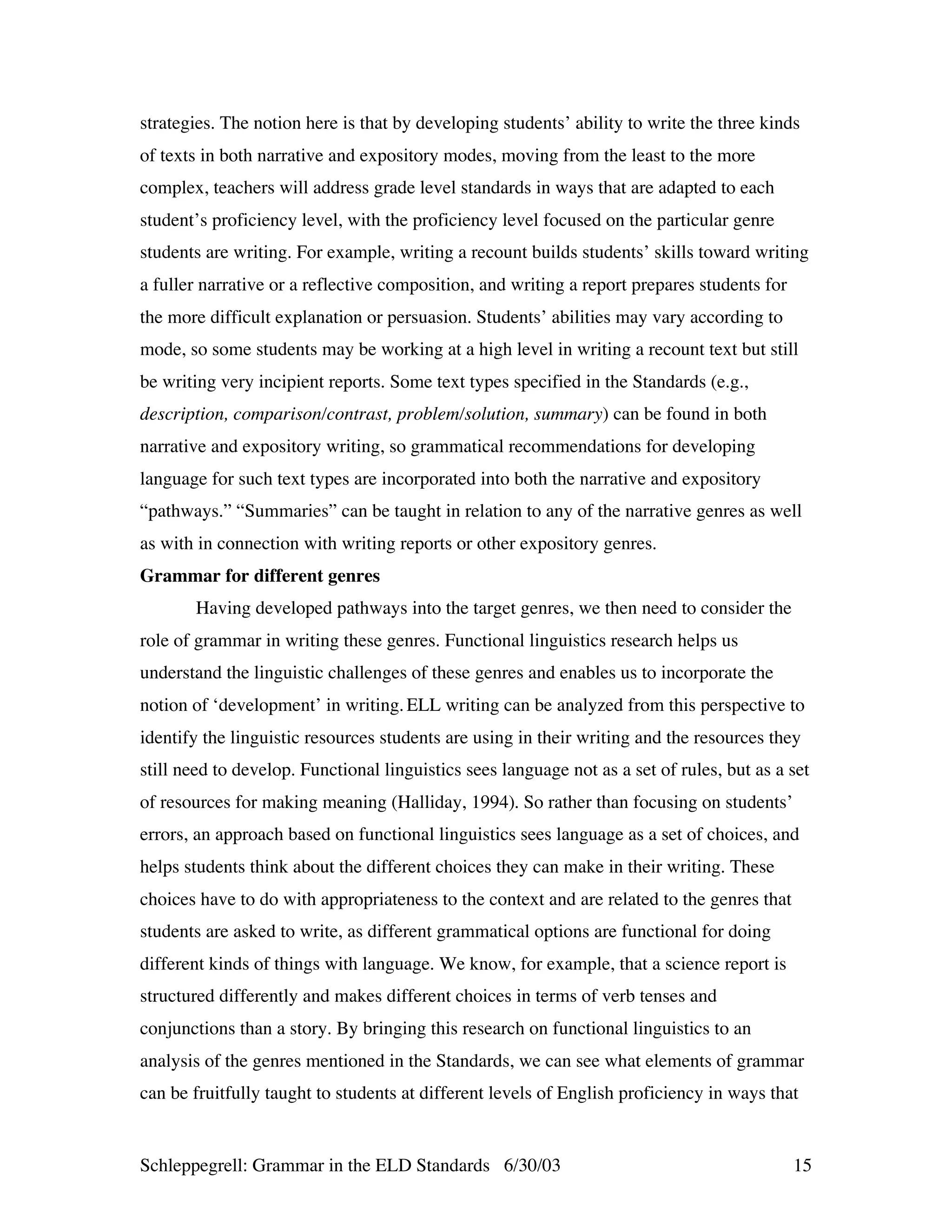 Grammar for writing academic language and the eld standards | PDF