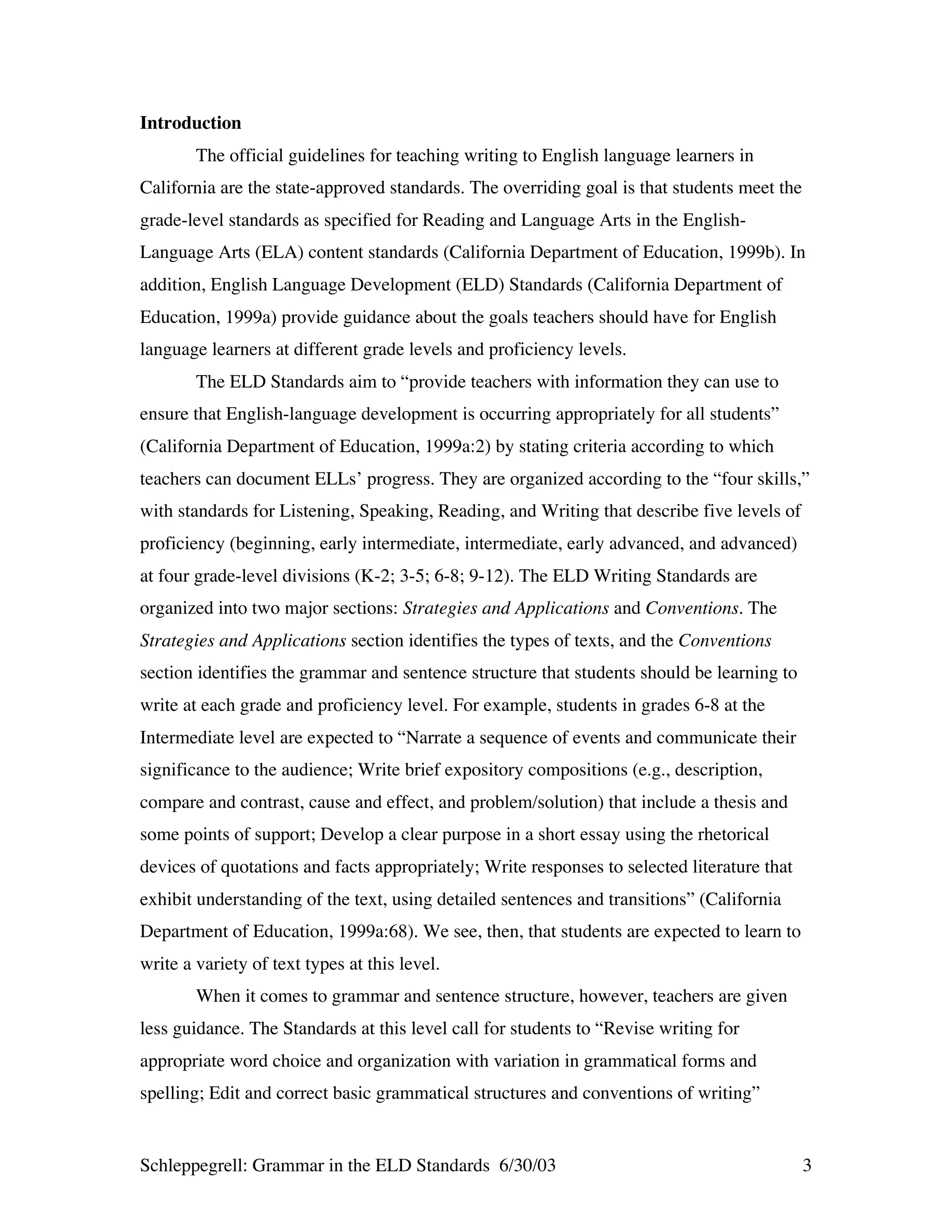 Grammar for writing academic language and the eld standards | PDF