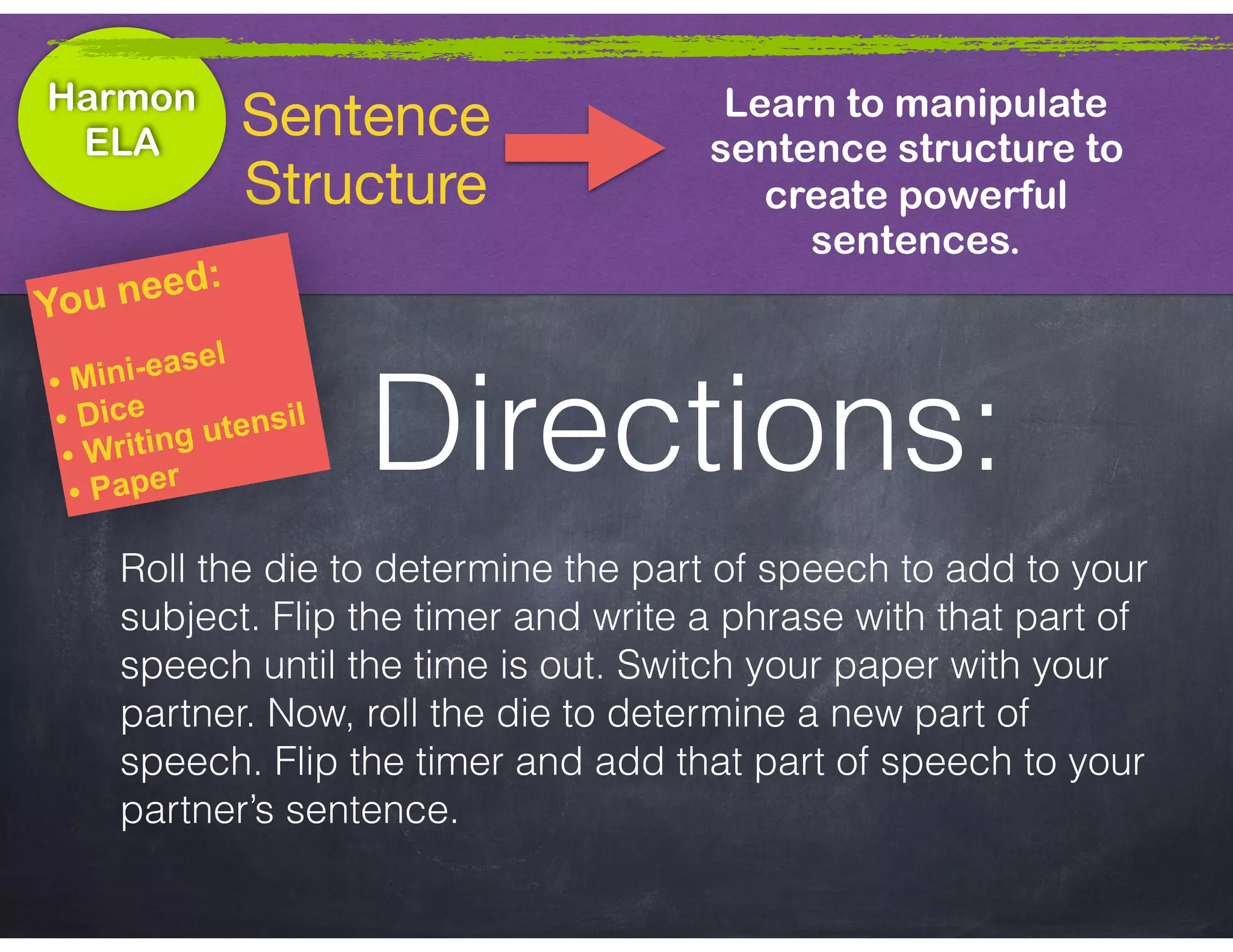 Sentence Structure Partner Activity w/die and mini easels | PDF