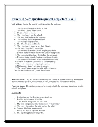 English Grammar grade 10 class work and homework | DOCX