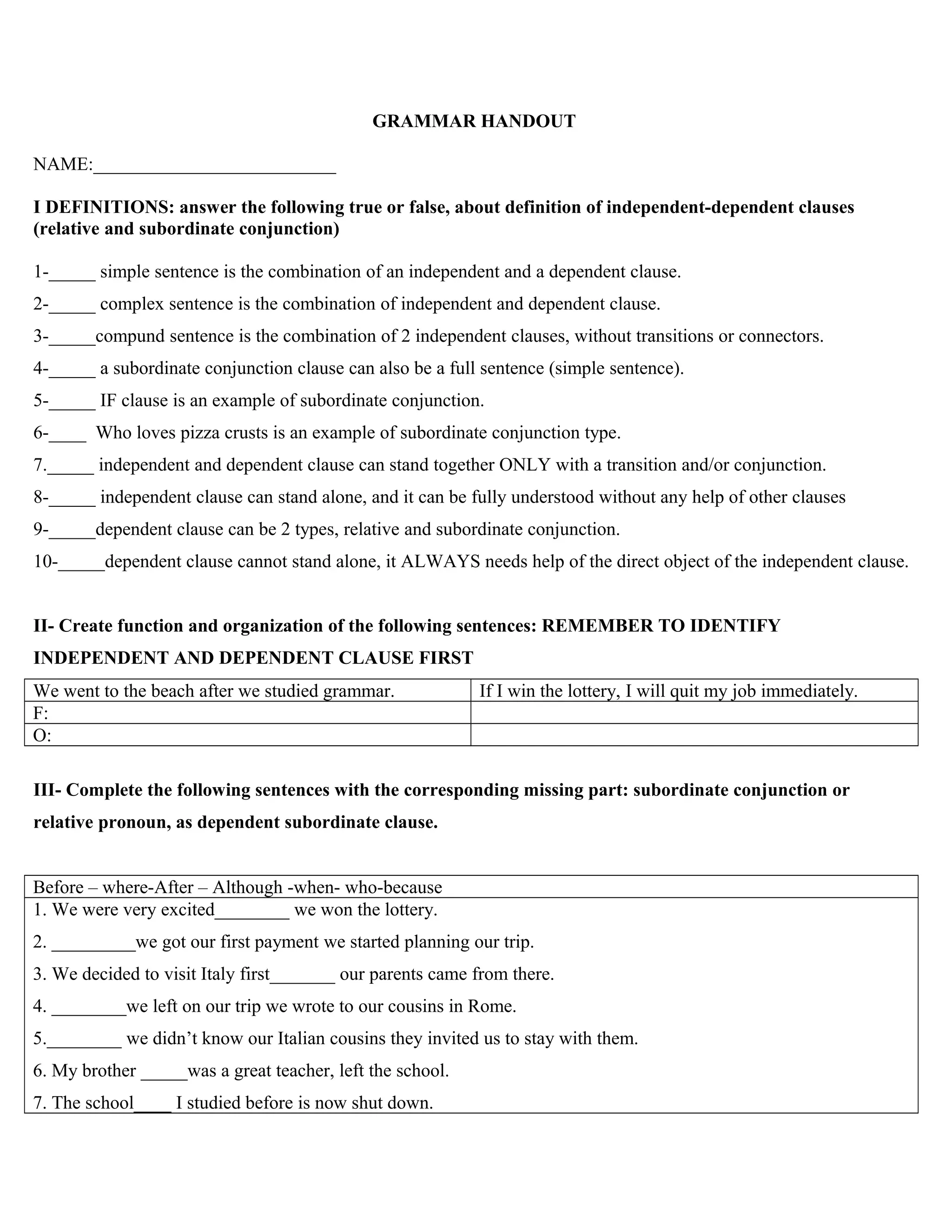 Grammar handout | PDF