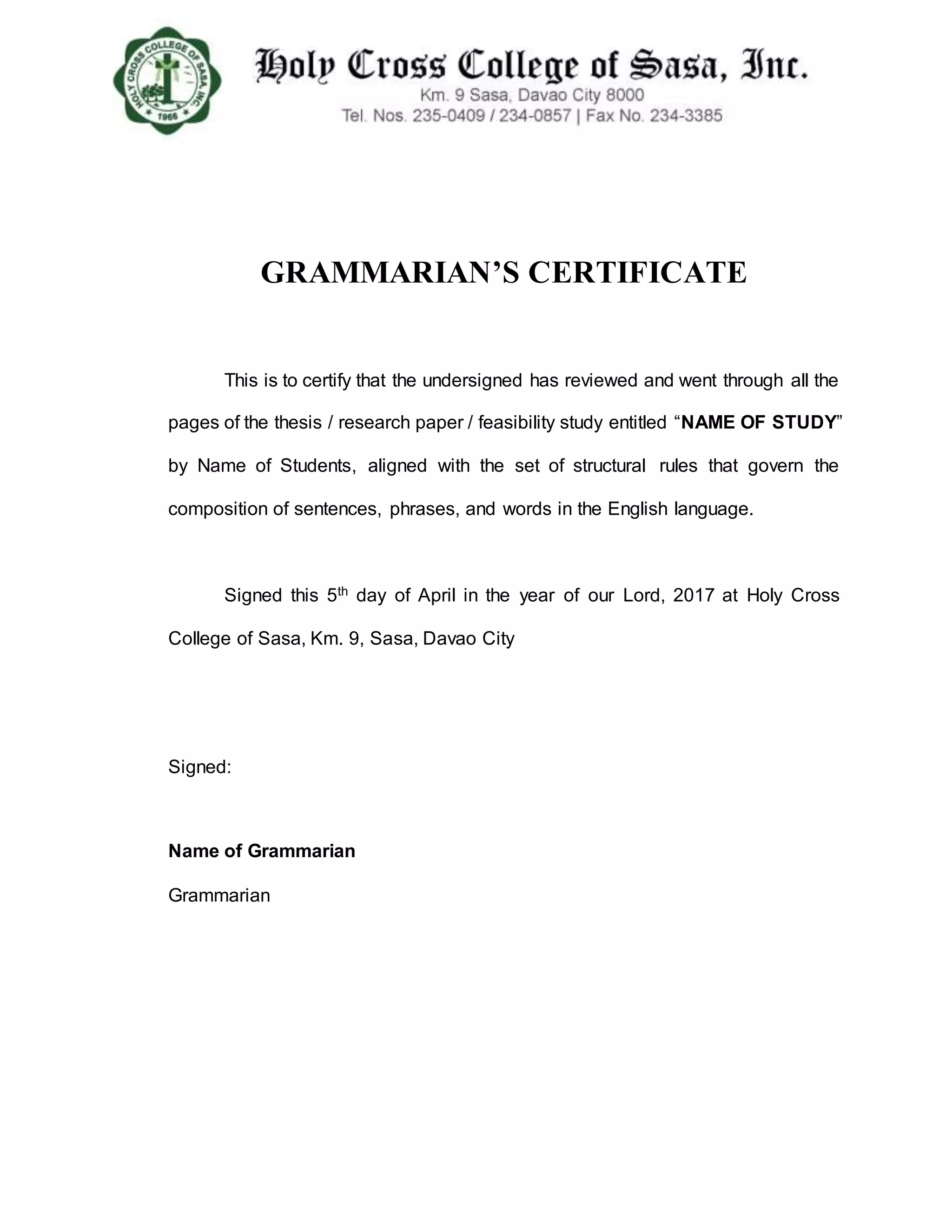 Grammarian's certificate | DOCX