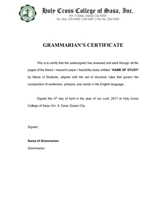 Grammarian's certificate | PDF