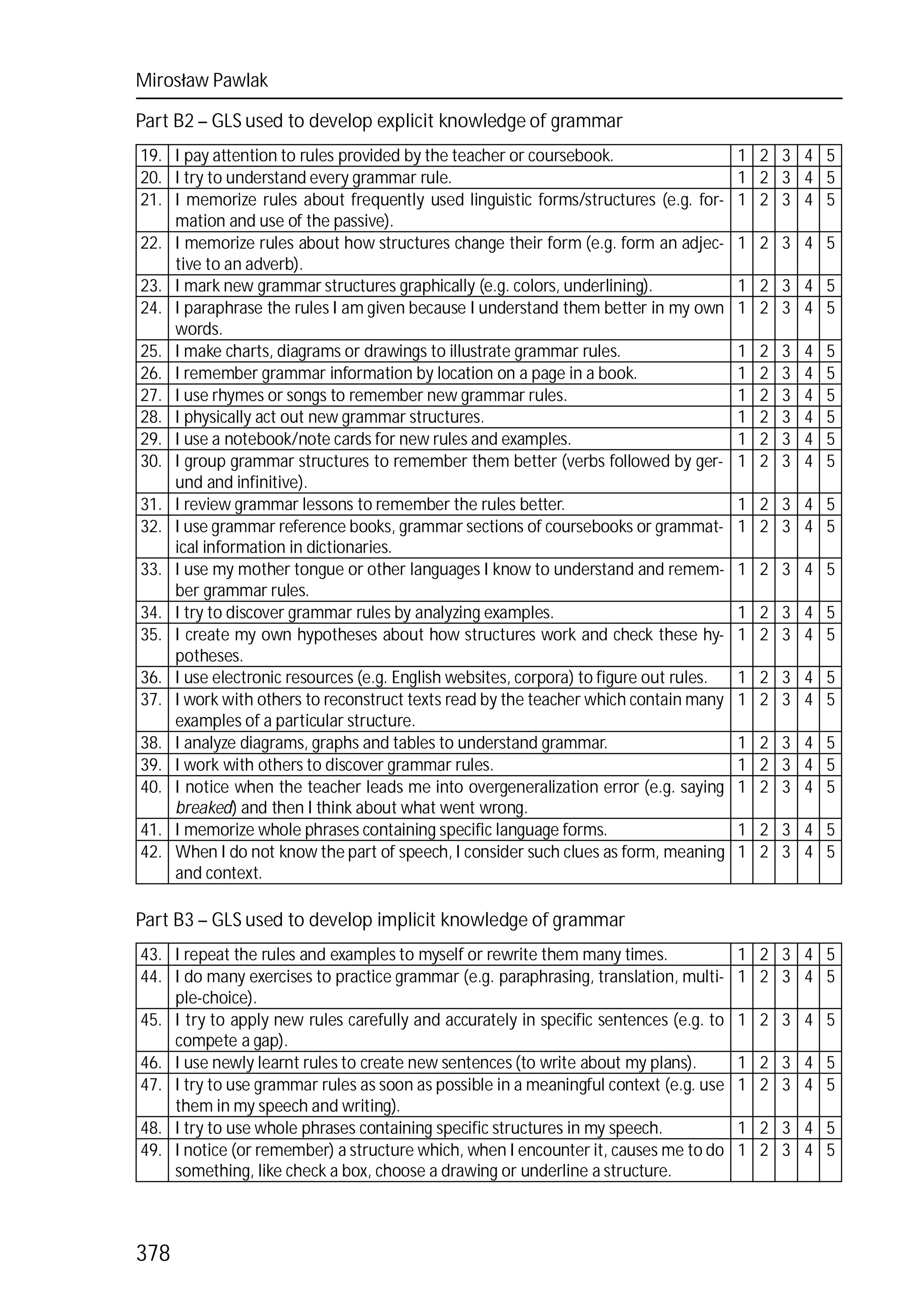 Grammar learning strategy inventory | PDF