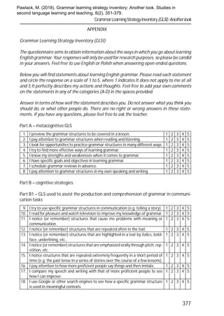 Grammar learning strategy inventory | PDF