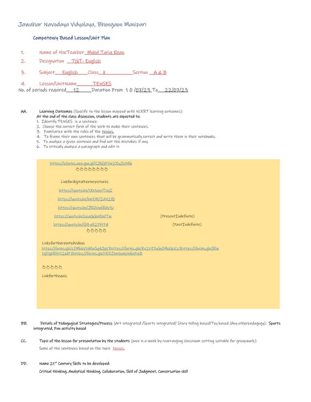 Grammar lesson plans | PDF