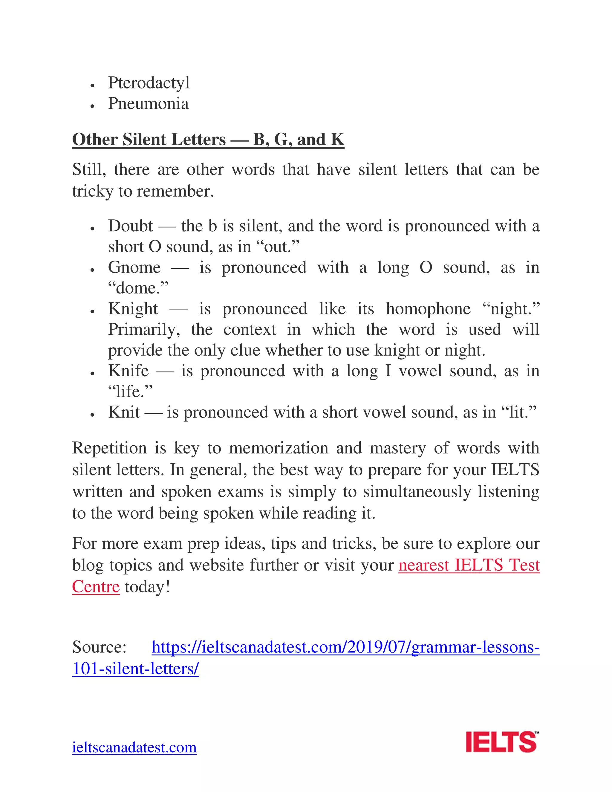 Grammar lessons 101 silent letters | PDF