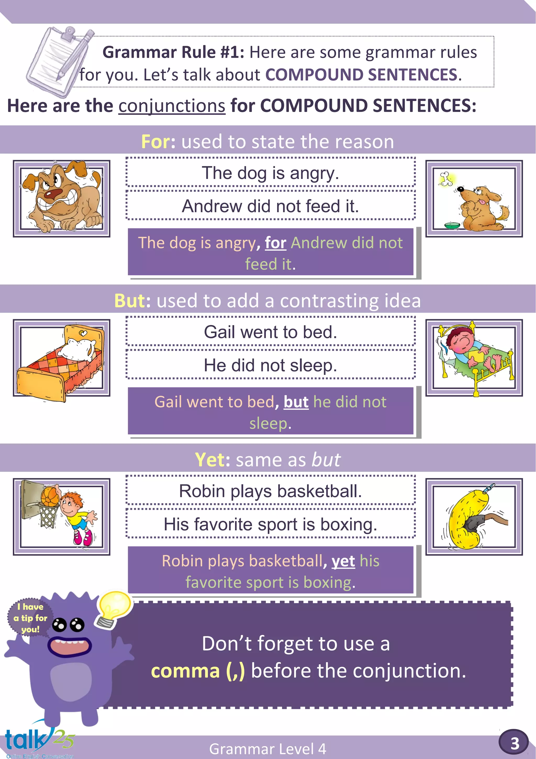 Grammar level 4 unit 8_lesson 2_compound sentences | PDF