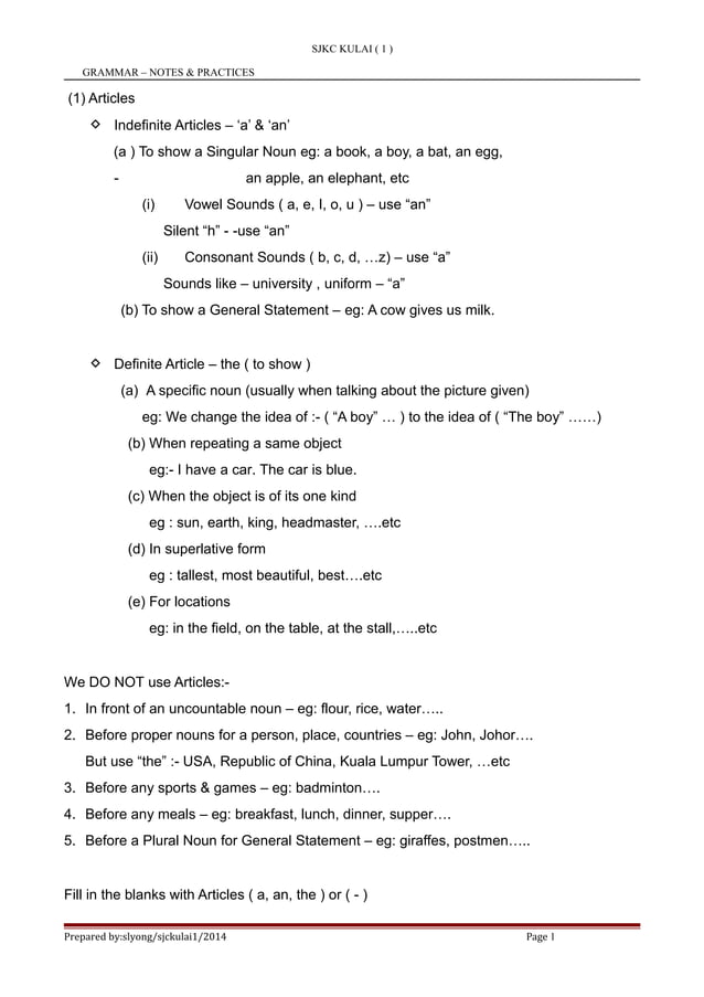 Grammar notes & practices | PDF