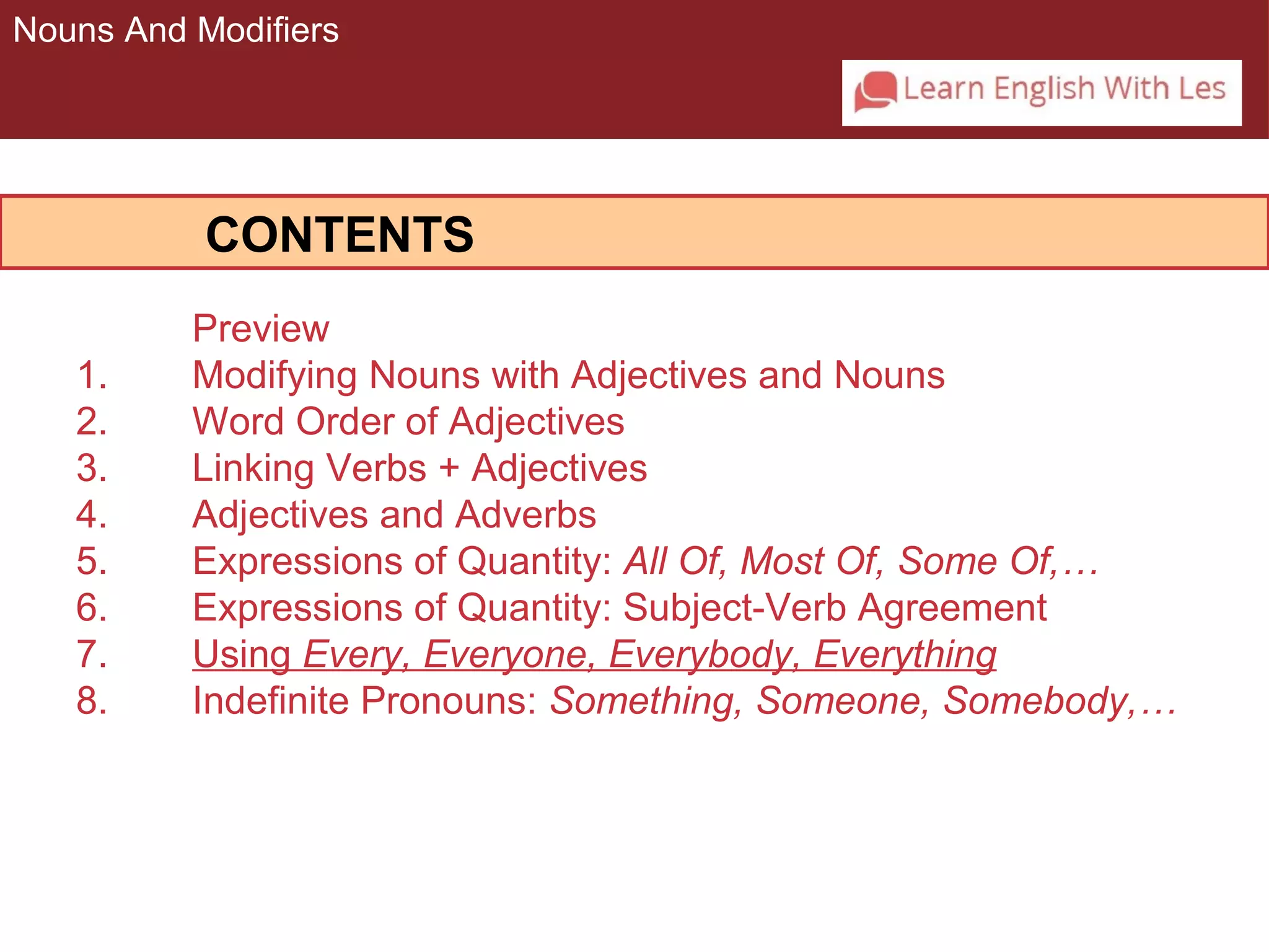 Grammar nouns and modifiers | PPT