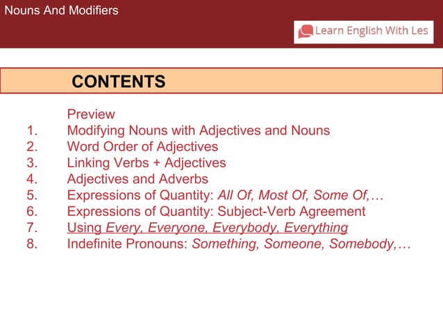 Grammar nouns and modifiers | PPT