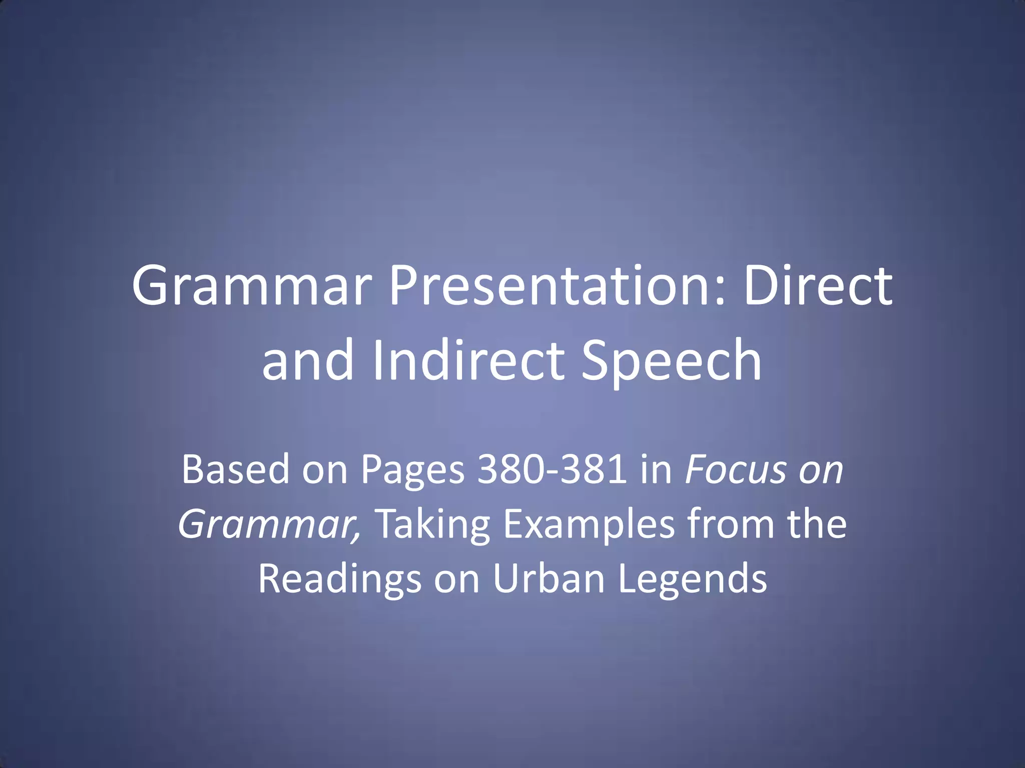 Grammar presentation direct and indirect speech | PPT