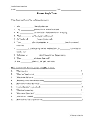 Grammar presentsimple elem_esl | PDF