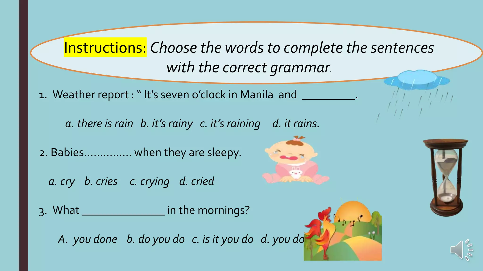 Grammar Quiz Pre-test for Grade 7 and 8 on Grammar skills.SVA and Verb ...