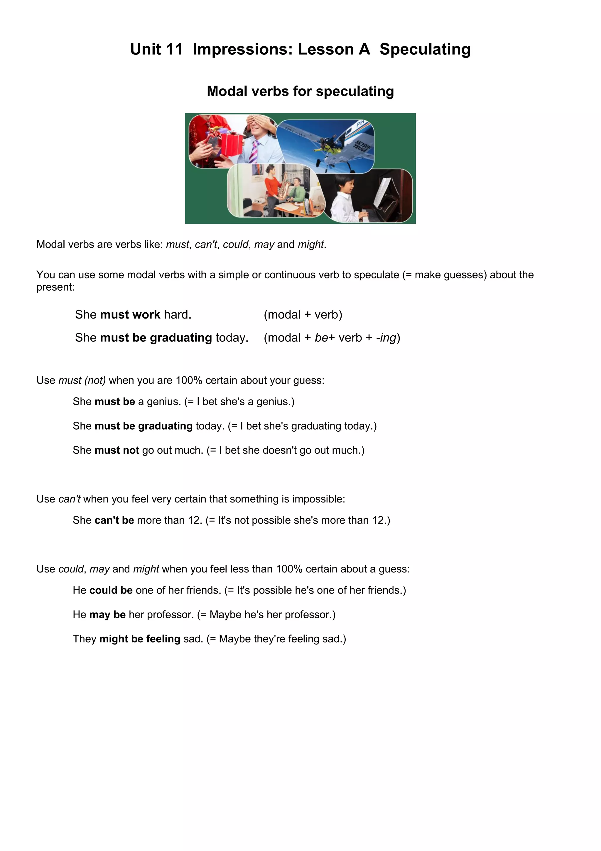 Intermediate I: Unit 11 Speculating | PDF