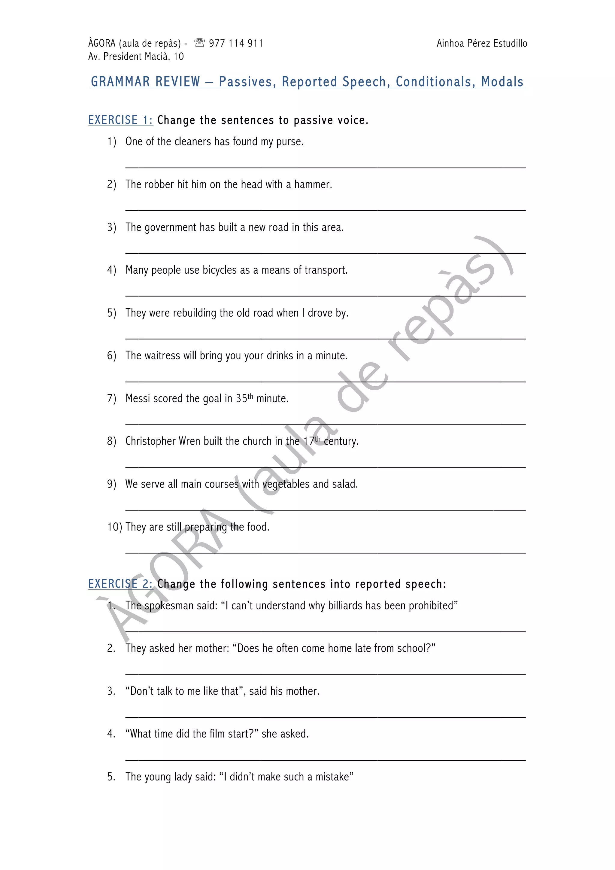Grammar review - Five different exercises. | PDF