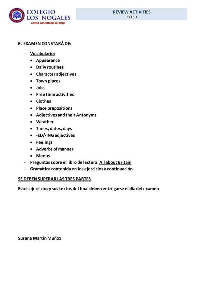 Grammar review 1º eso | PDF