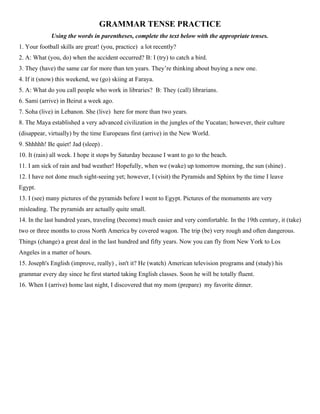 Homework: Grammar verb tense practice | PDF