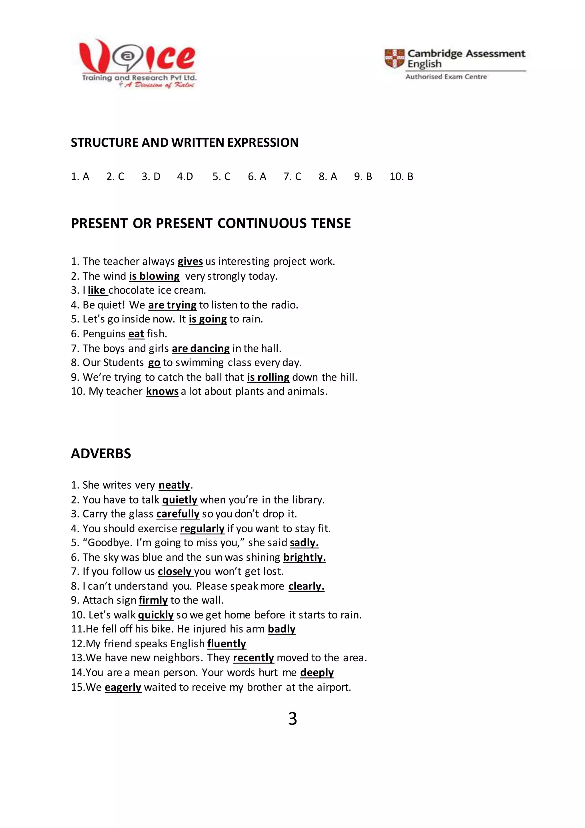 Grammar Test Answer Key | DOCX