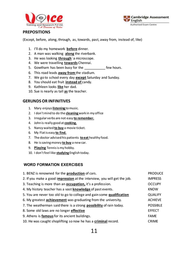 Grammar Test Answer Key | DOCX