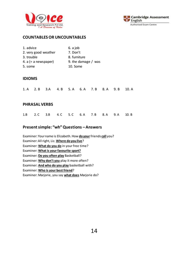 Grammar Test Answer Key | DOCX