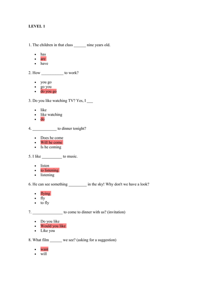 GRAMMAR TEST MULTIPLE CHOICE | PDF