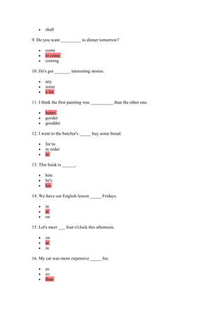 GRAMMAR TEST MULTIPLE CHOICE | PDF