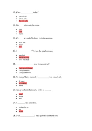 GRAMMAR TEST MULTIPLE CHOICE | PDF