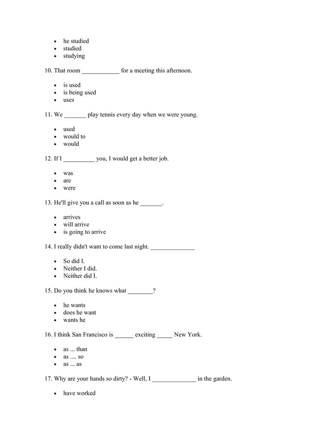 Grammar test multiple choice | DOC