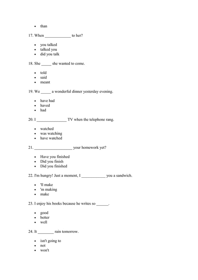 Grammar test multiple choice | DOC