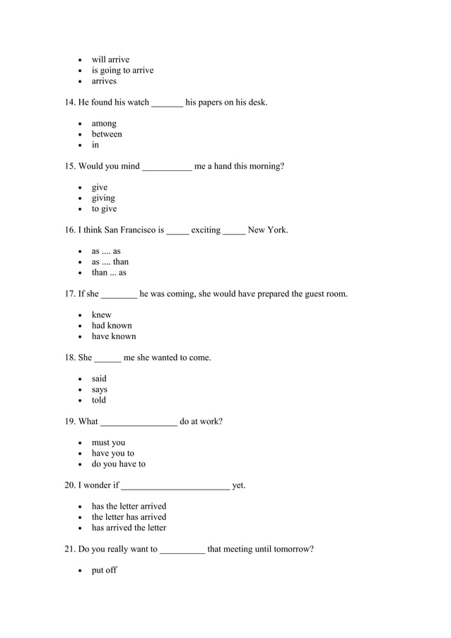 Grammar test multiple choice | DOC