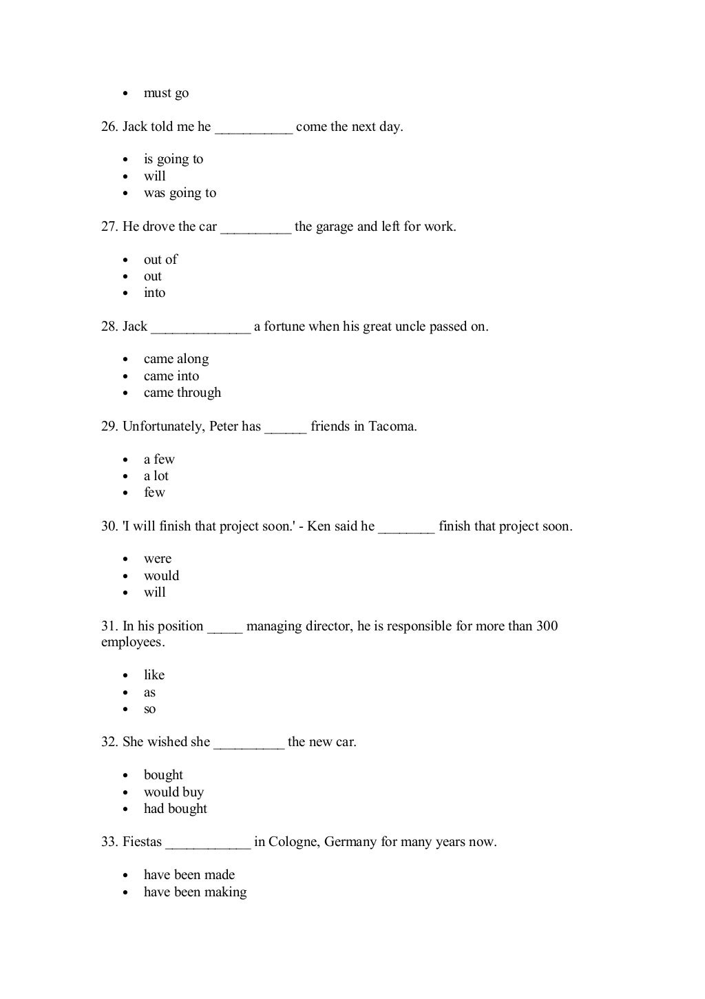 Grammar Test Multiple Choice Grammar Test Multiple Choice