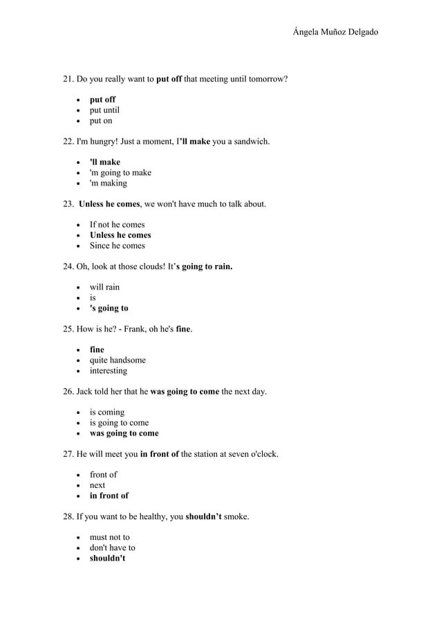Grammar test multiple choice (1) corregido | PDF