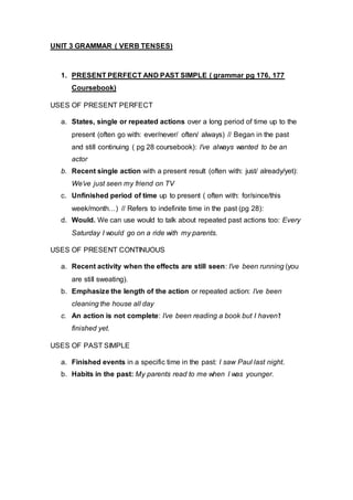 Grammar unit 3 tenses | PDF