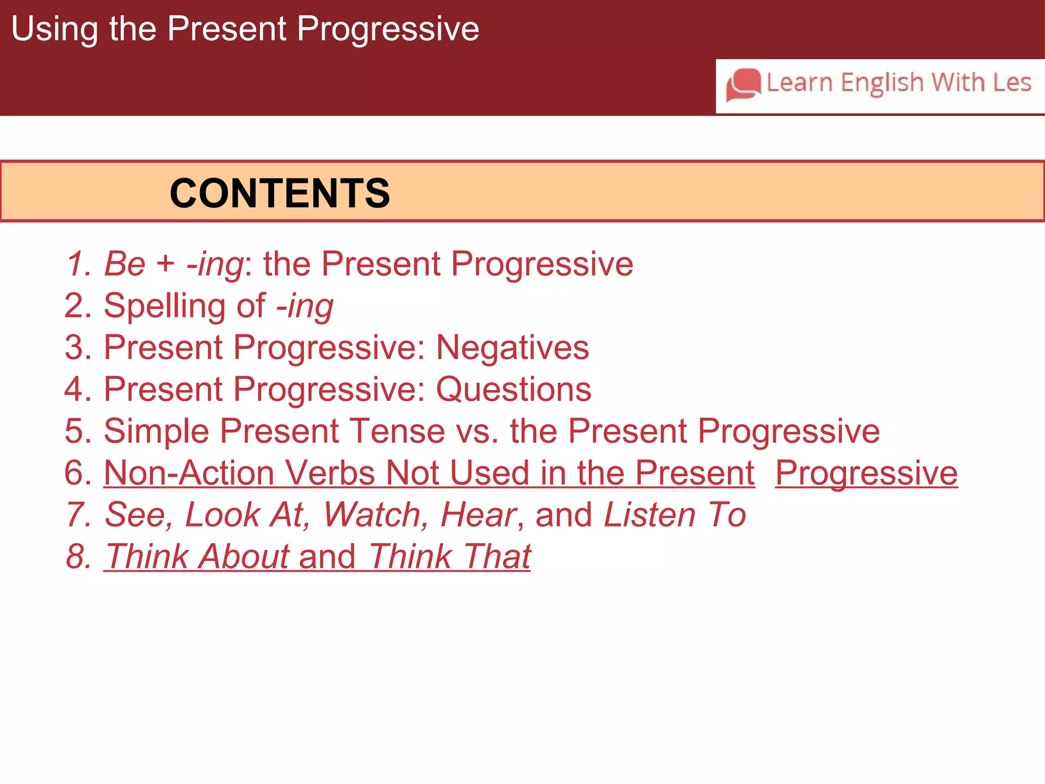 Grammar using present progressive | PPT | Programming Languages | Computing