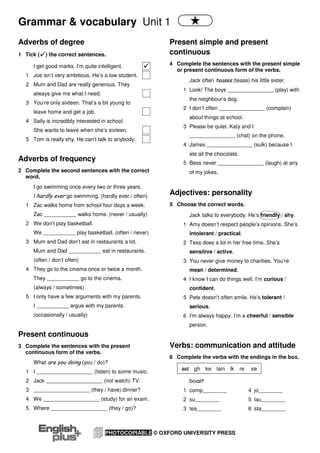 Grammar vocabulary 1star_unit1 | PDF