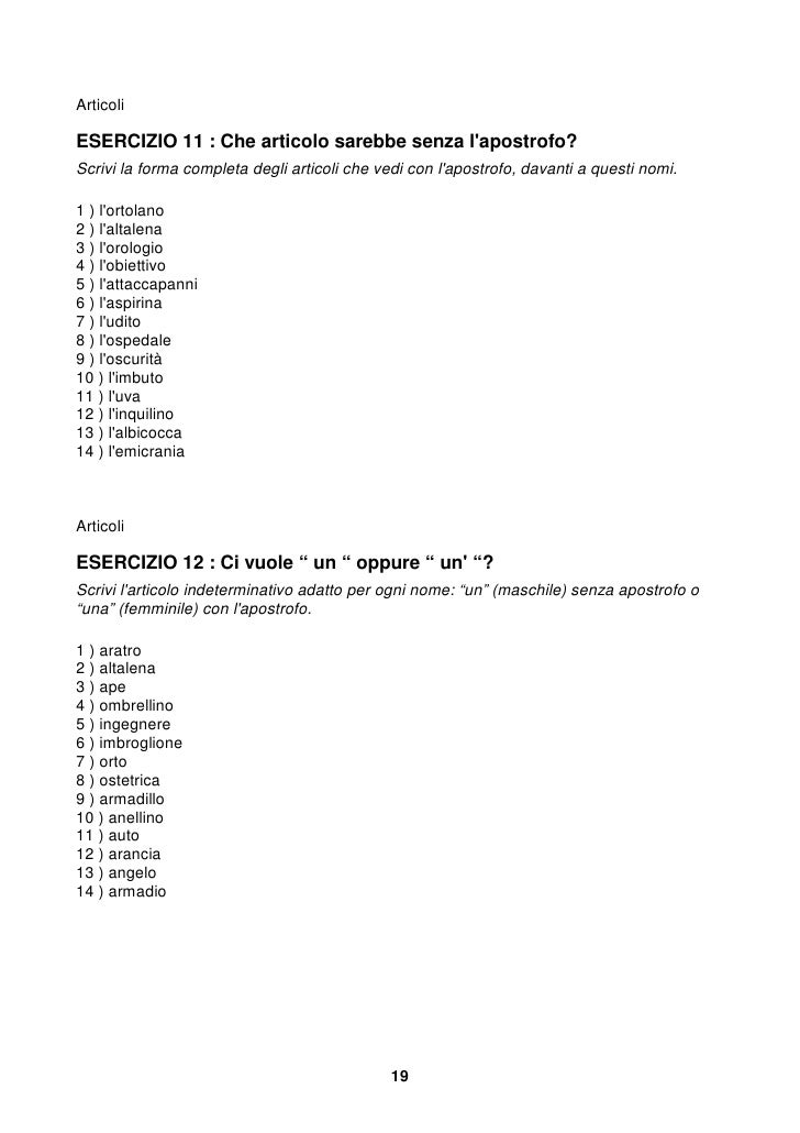 Grammatica italiana. esercizi