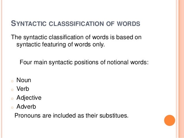 Grammatical classes of words