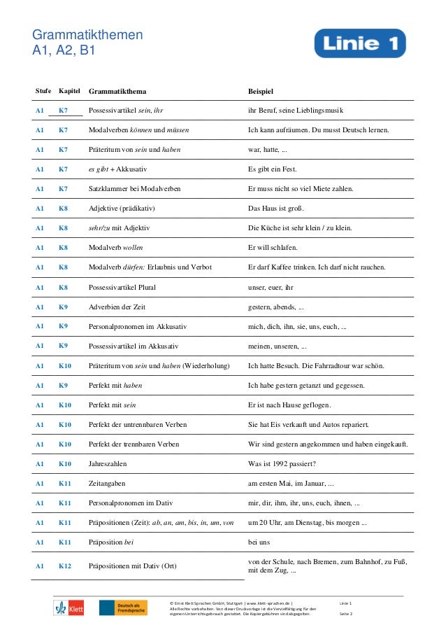 Linie 1 A2 Arbeitsblätter Grammatik Pdf