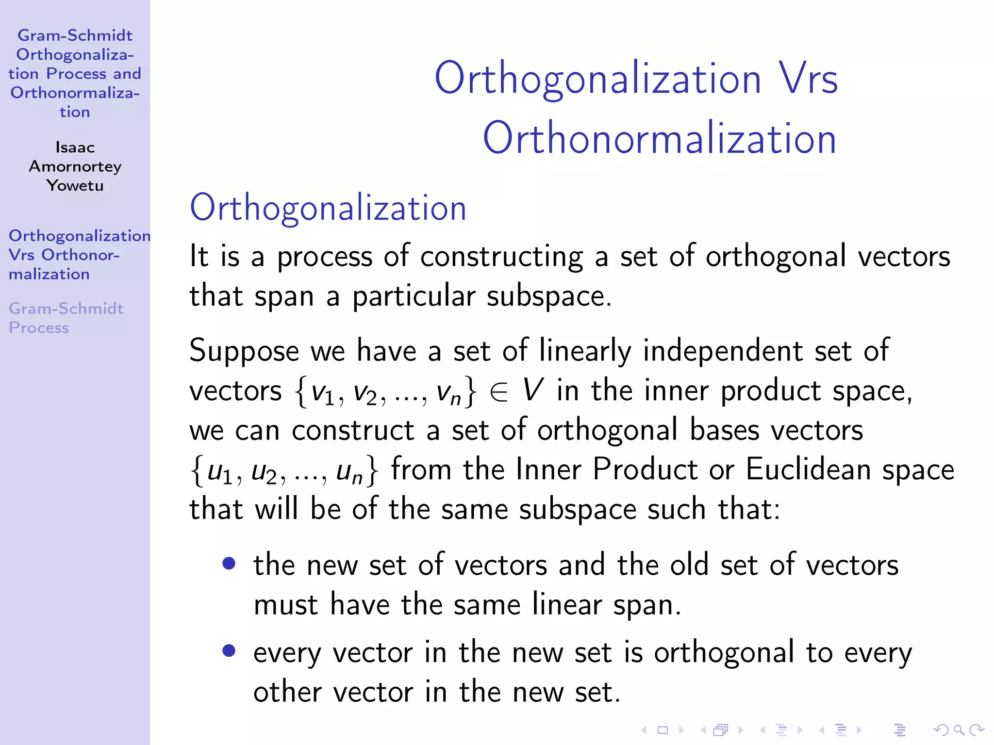 Gram schmidt orthogonalization | Orthonormal Process | PDF