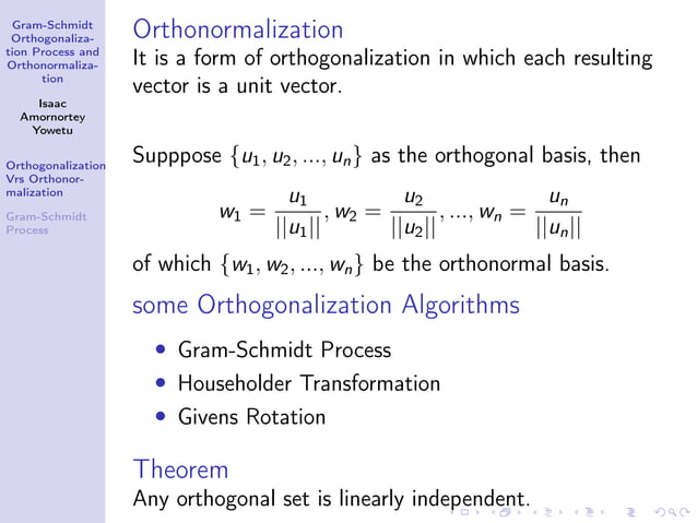 Gram schmidt orthogonalization | Orthonormal Process | PDF