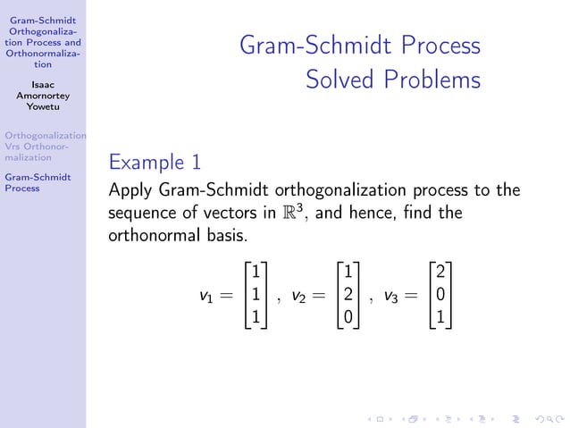 Gram schmidt orthogonalization | Orthonormal Process | PDF