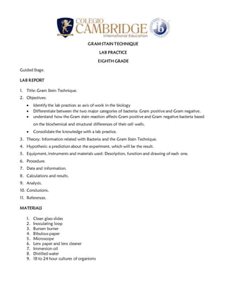 Gram stain technique lab report | PDF