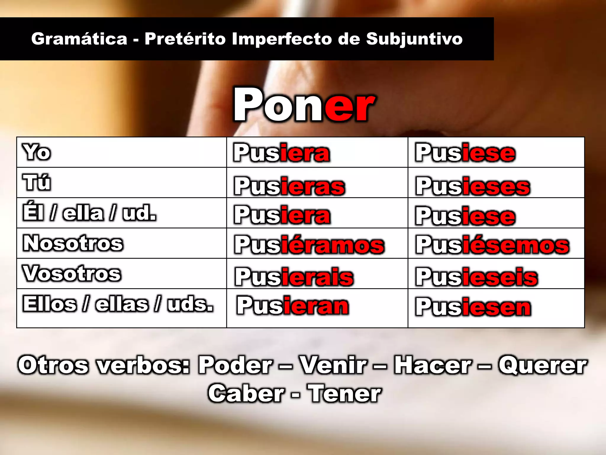 Gramática - pretérito imperfecto de subjuntivo - irregulares | PPSX