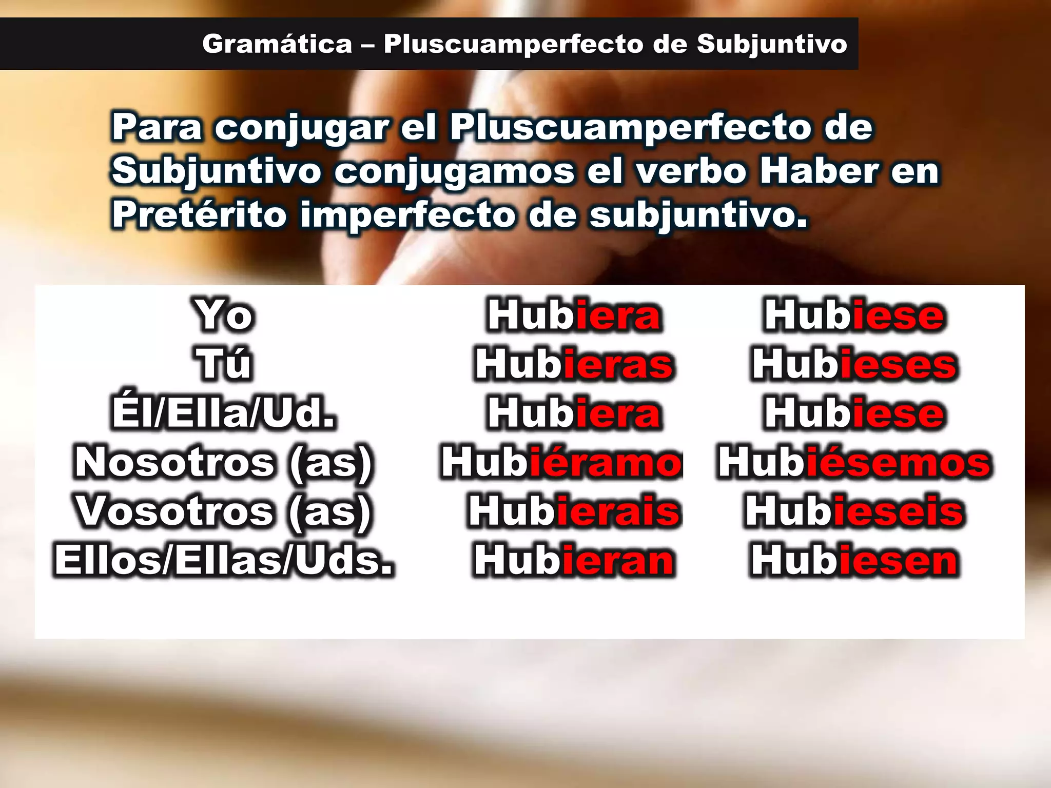 Gramática - Pluscuamperfecto de Subjuntivo | PPT