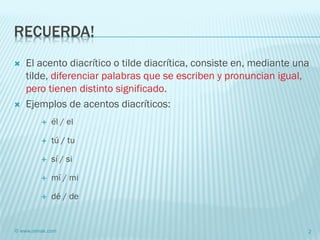Gramática castellana. Acentos diacriticos | PDF