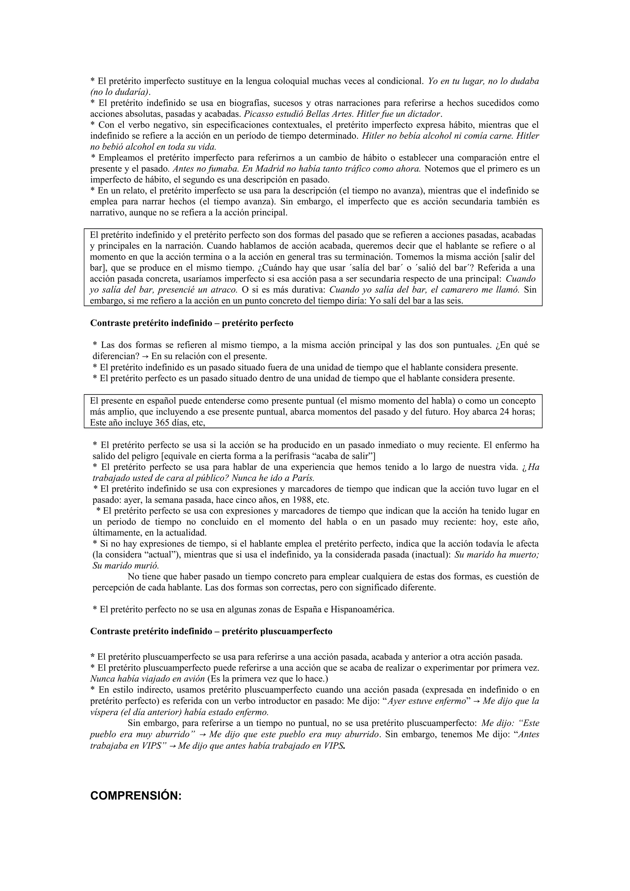 Gramática tiempos del pasado | PDF