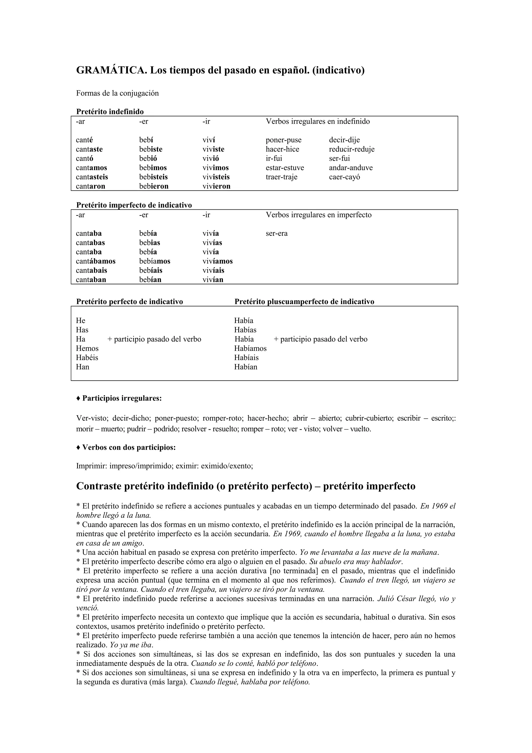 Gramática tiempos del pasado | PDF