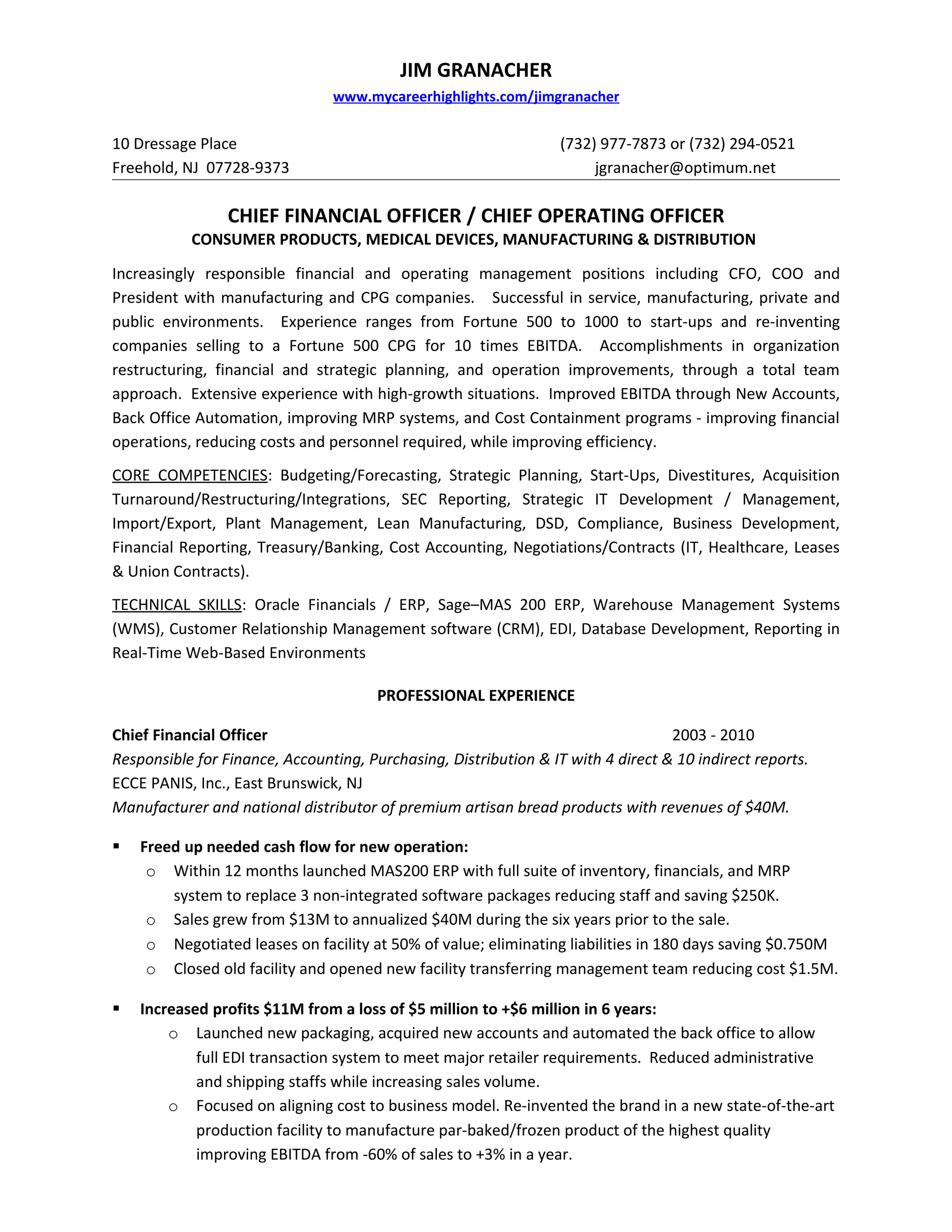 Jim Granacher\'s Resume | DOC