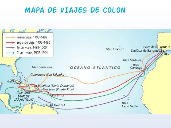 Los 4 viajes de colon mapa - Imagui